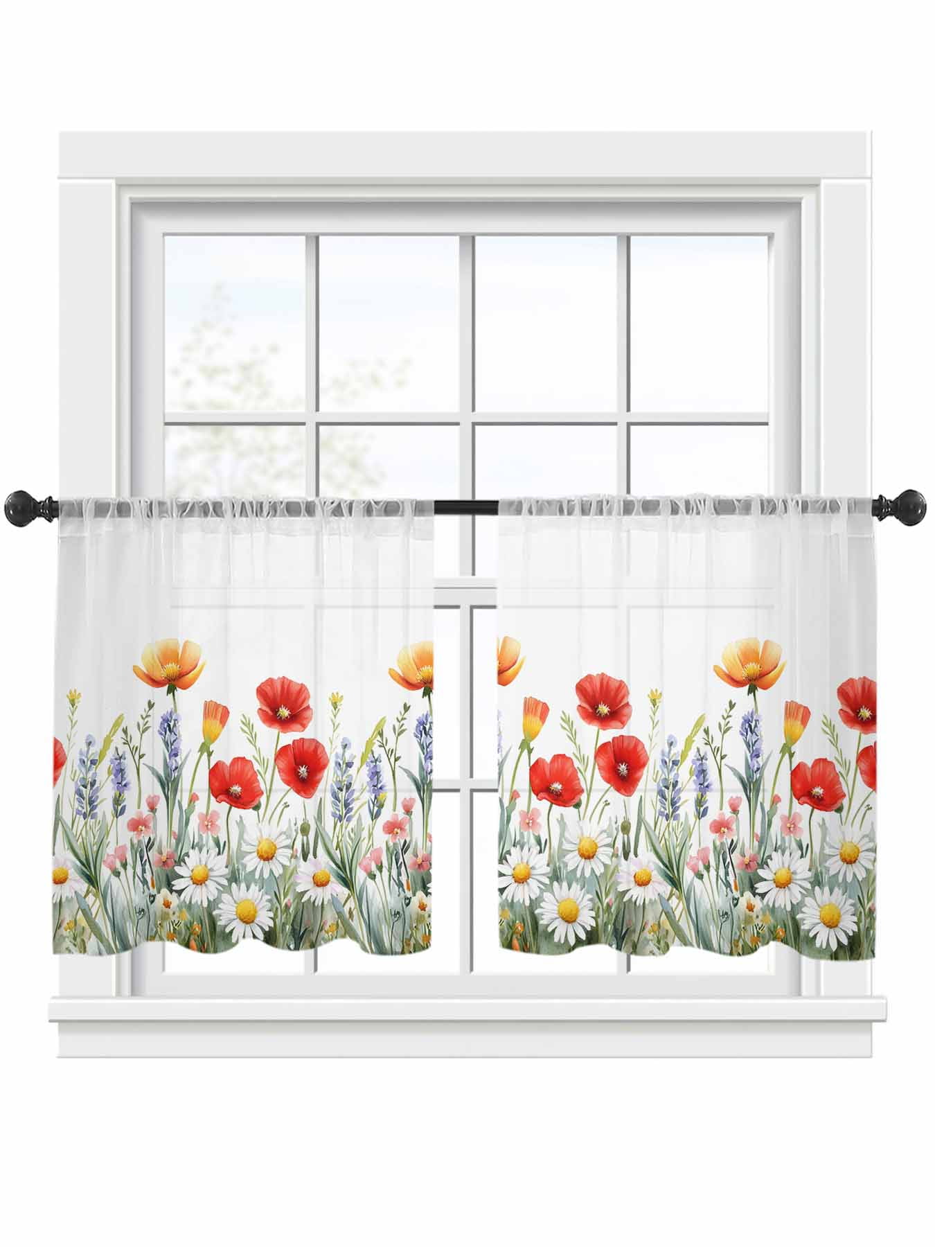 Spring Rustic Sheer Curtains for Living Room Bedroom, Red Flower ...