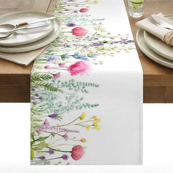 Spring Rustic Table Runner 13x108 inch Flowers Daisy Lavender ...