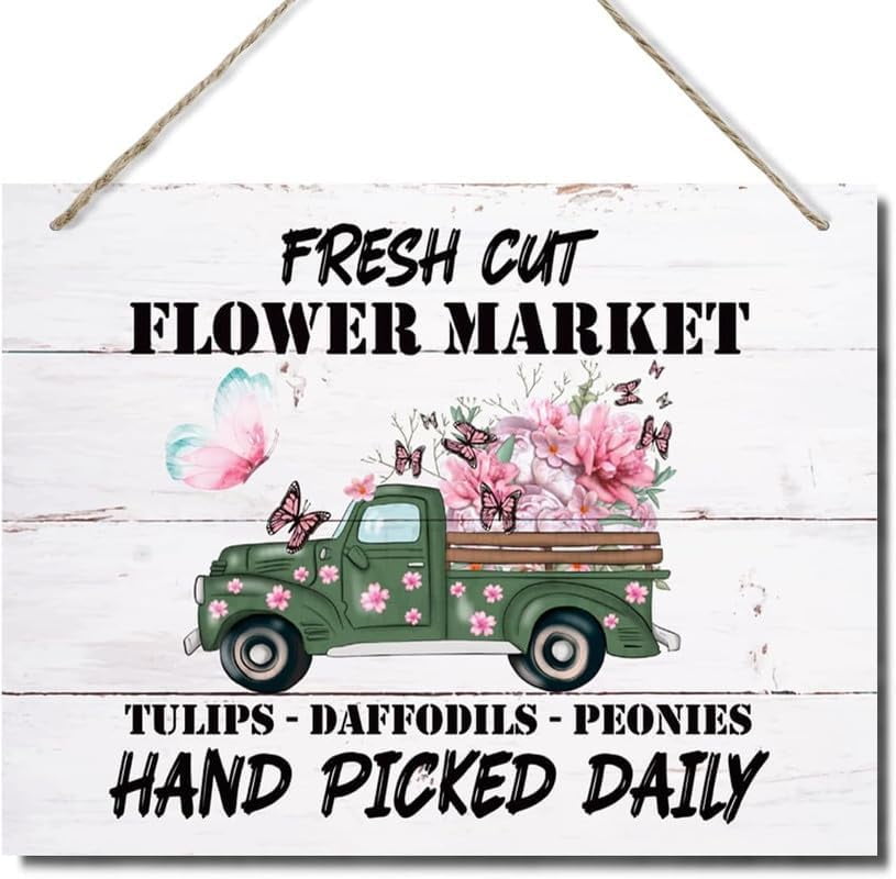 Spring Rustic Wood Signs Farmhouse Fresh Cut Flower Market Wooden ...
