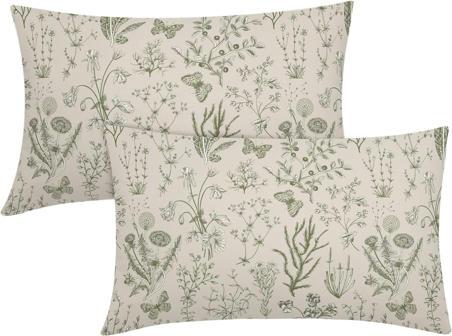 Spring Sage Green Floral Lumbar Pillow Covers 12x20 Inch Vintage Wild ...