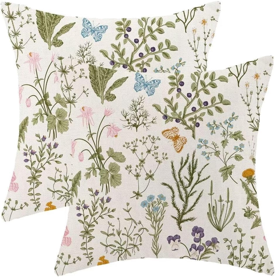 Spring Sage Green Pillow Covers 20 X 20 Inch Set of 2, Wild Flower ...