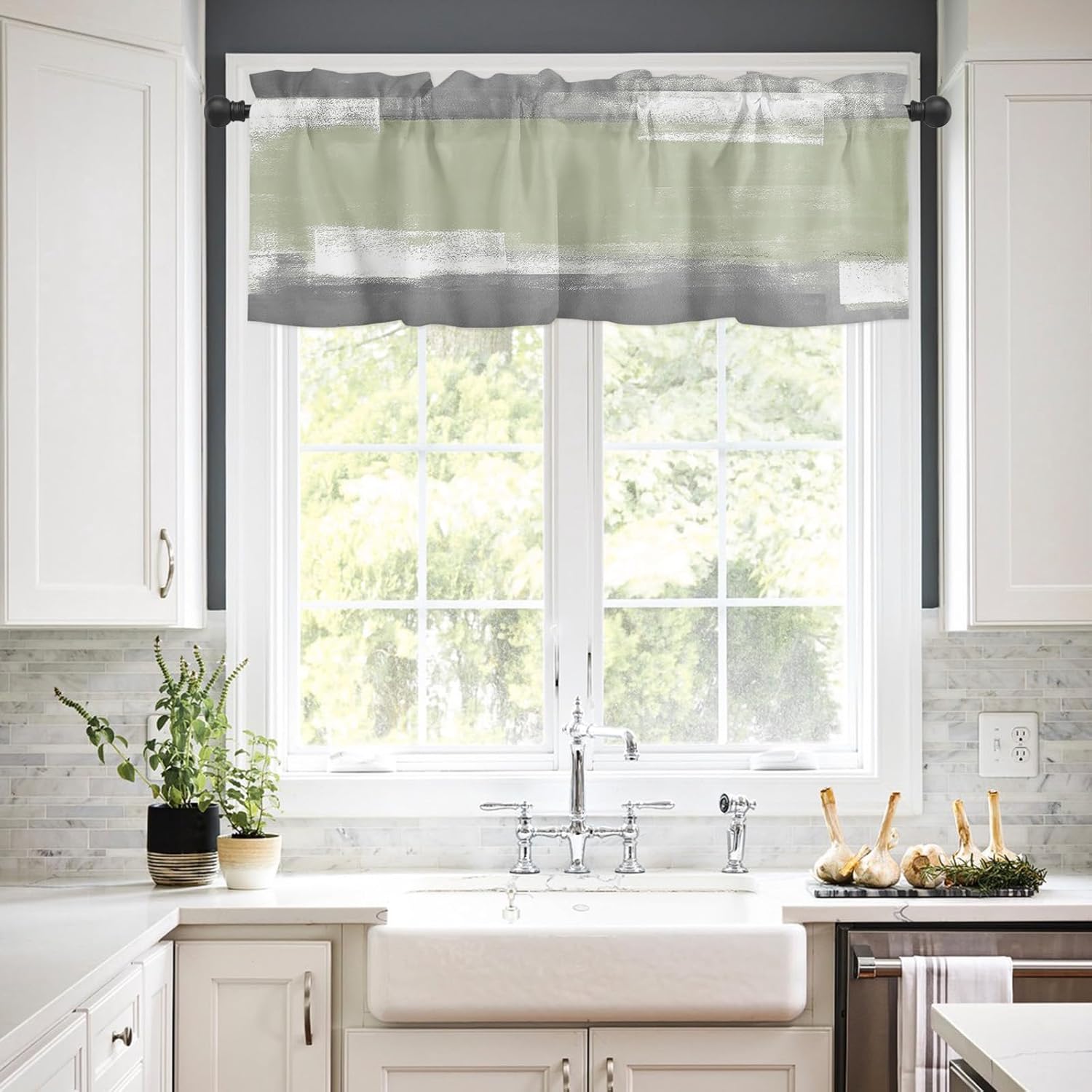 Spring Sage Green Window Valances Abstract Oil Painting Graffiti Decor ...