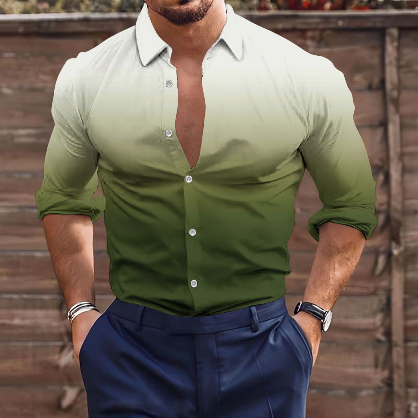 Spring Saving GaThRRgYP Mens Polo Shirt with Long Sleeve,Men's Gradient ...