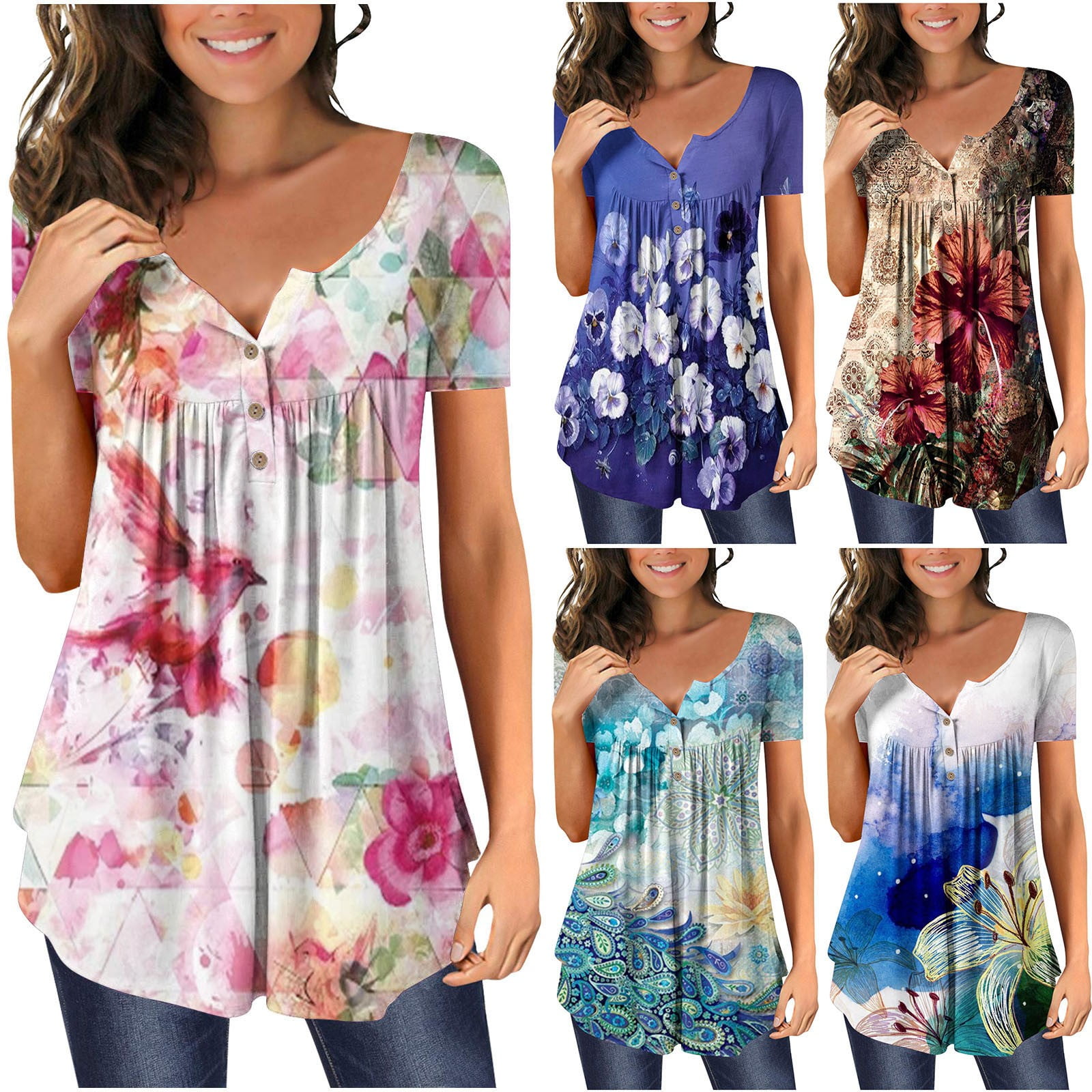 Summer Savings!YANHAIGONG Henley Shirts for Women Plus Size ,Flowy ...