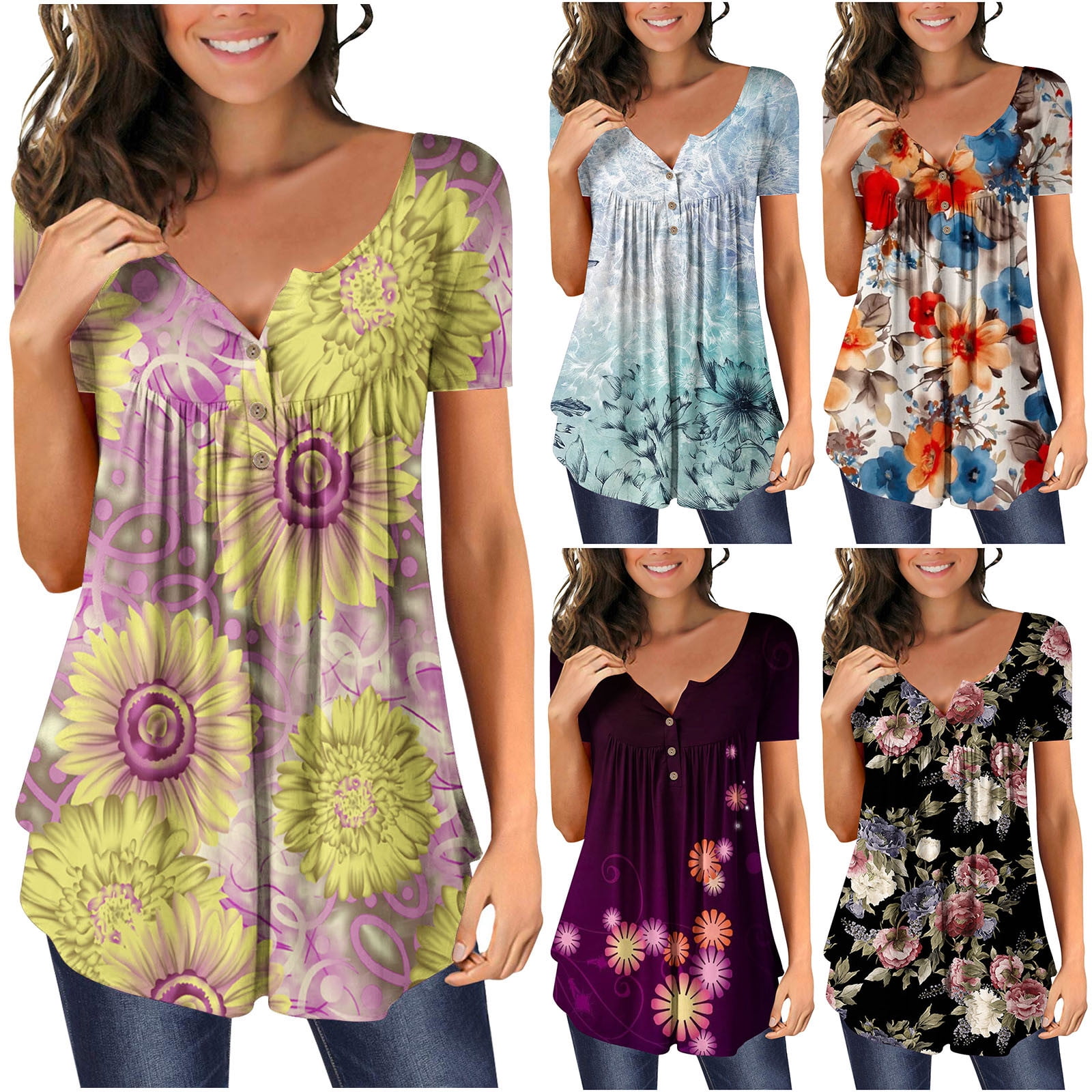 Summer Savings!YANHAIGONG Henley Shirts for Women Plus Size ,Flowy ...