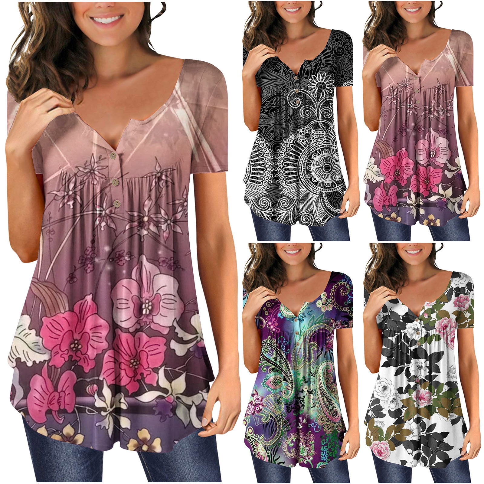 Summer Savings!YANHAIGONG Henley Shirts for Women Plus Size ,Flowy ...