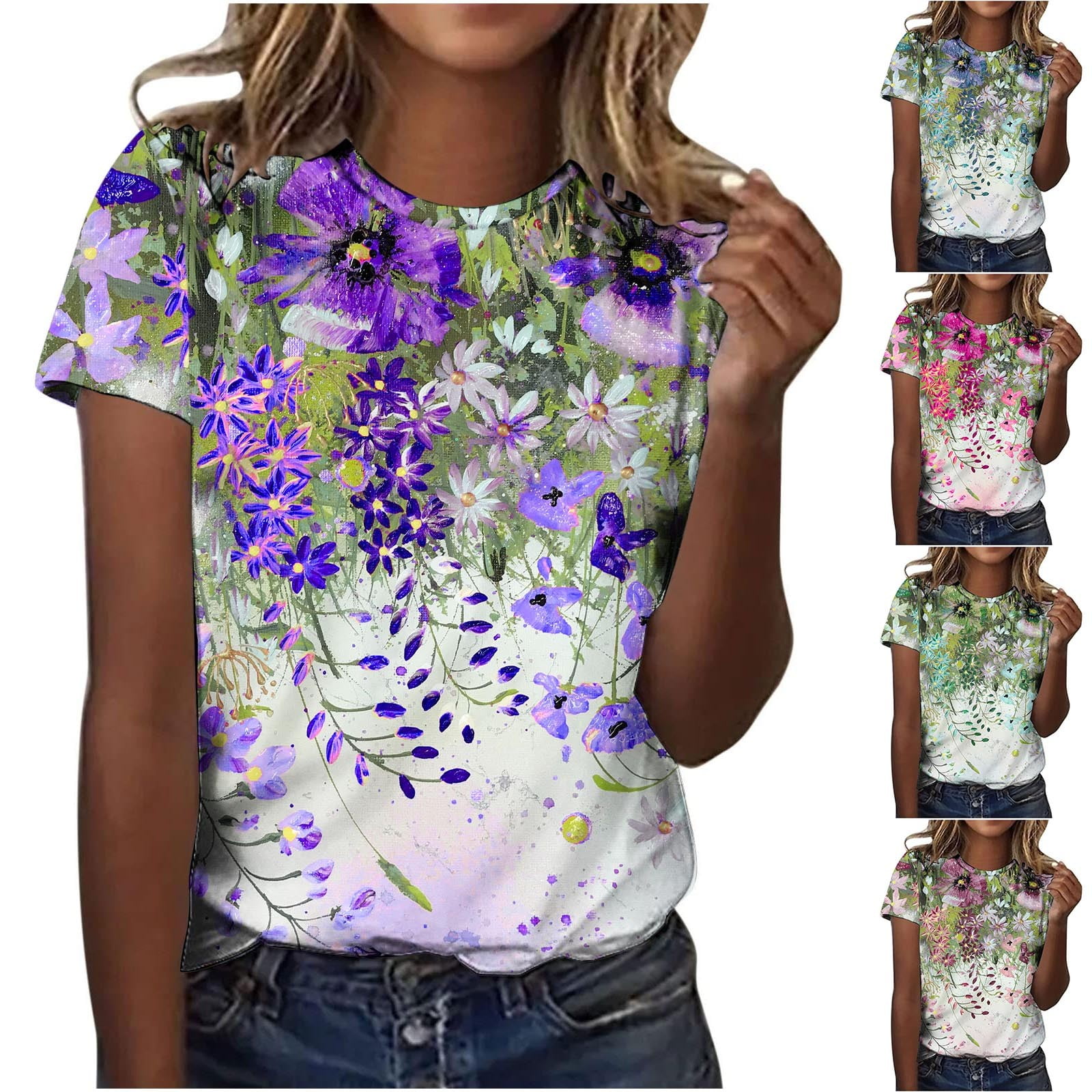 Summer Savings!YANHAIGONG Women Floral Graphic T Shirts, Women Boho ...