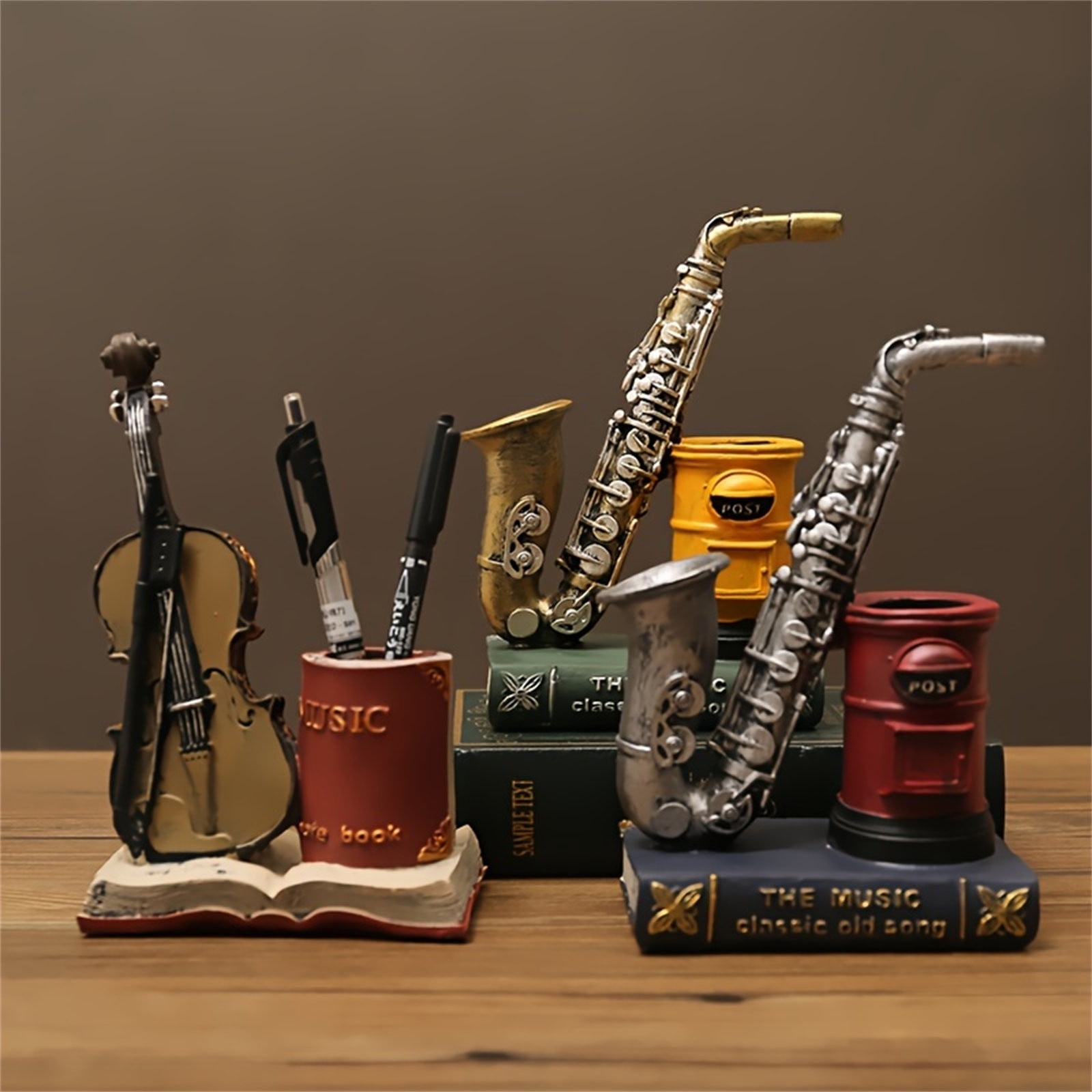 SINIMOKO Pen Holder Retro Music Instrument Figurine Resin Crafts ...