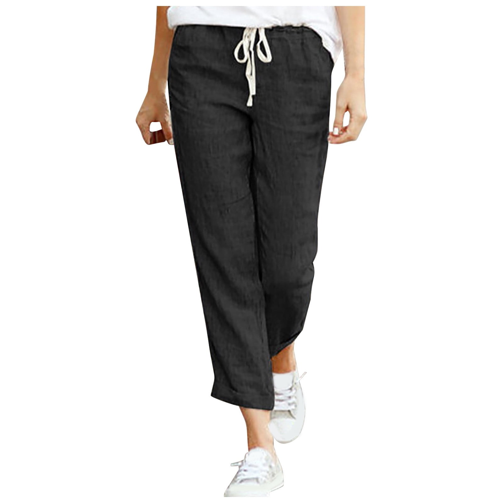 Lindreshi Plus Size Capris Women's Casual Drawstring Elastic Waist ...