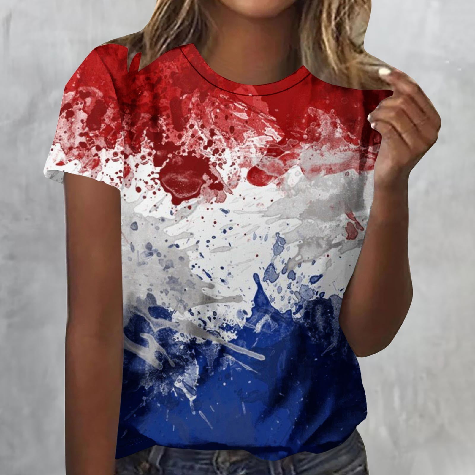 Spring Savings Ganfancp American Flag Women Tops Short Sleeve Crew Neck