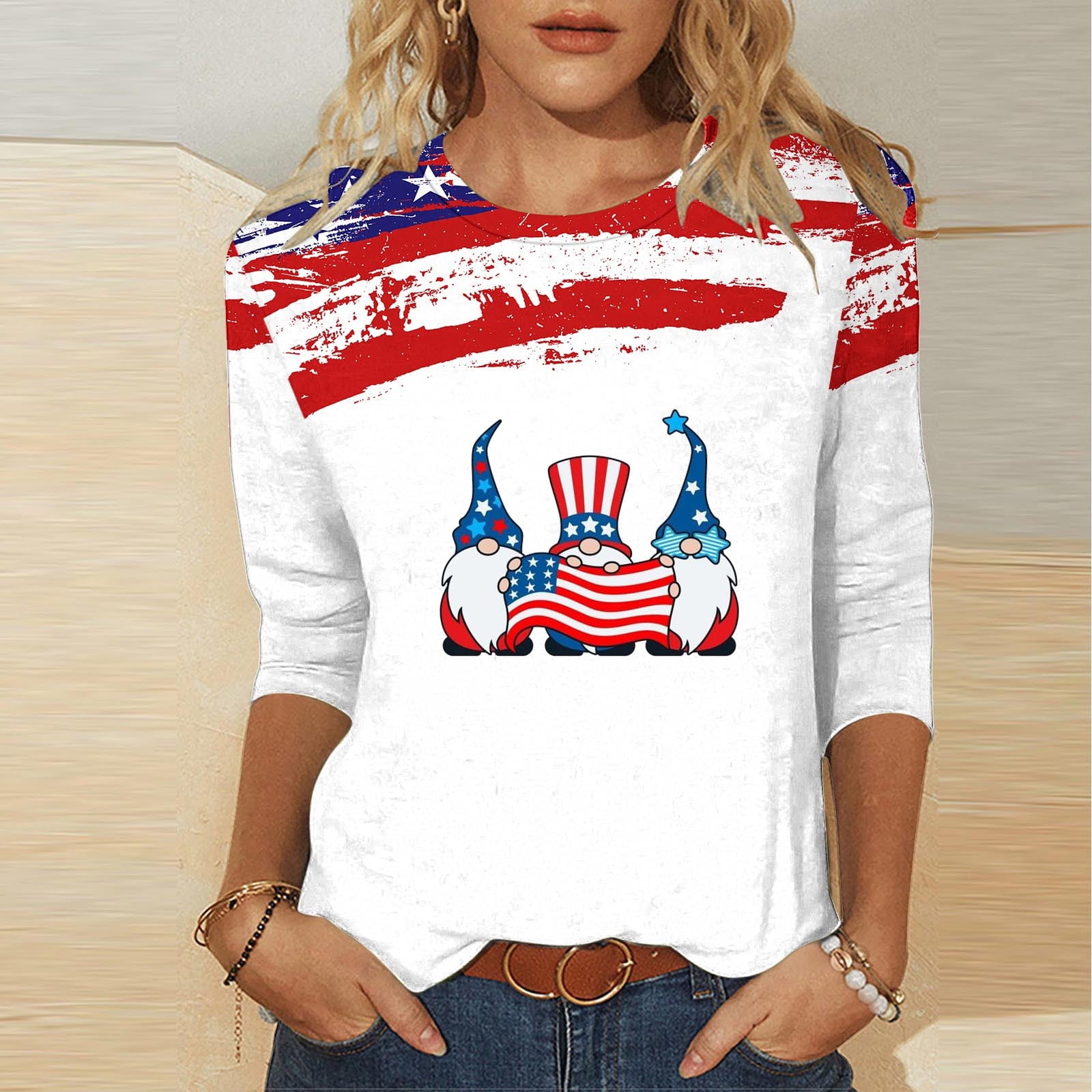 Spring Savings Ganfancp Independence Day Workout Women Tops 3 4 Sleeve