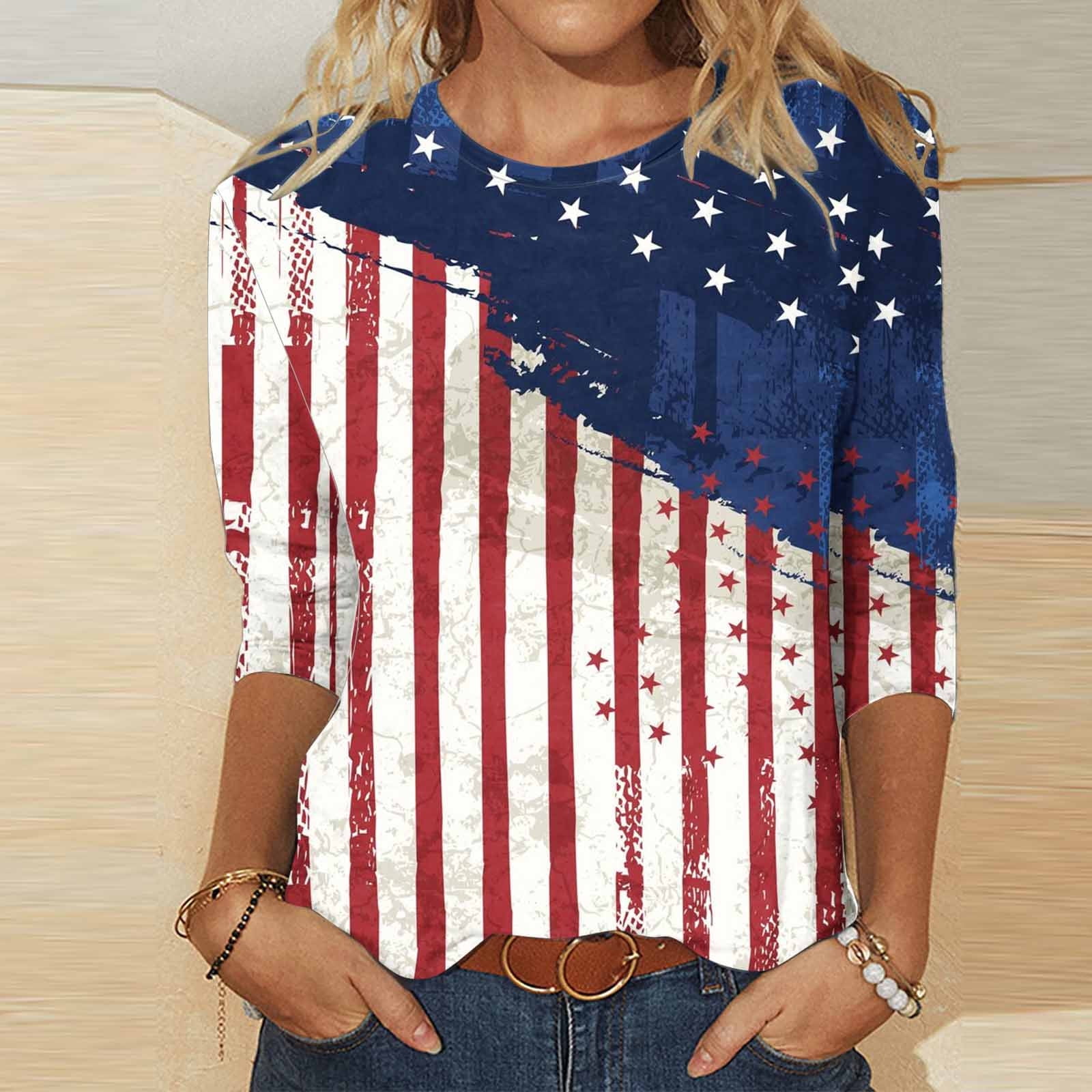 Spring Savings Ganfancp Independence Day Workout Women Tops 3 4 Sleeve