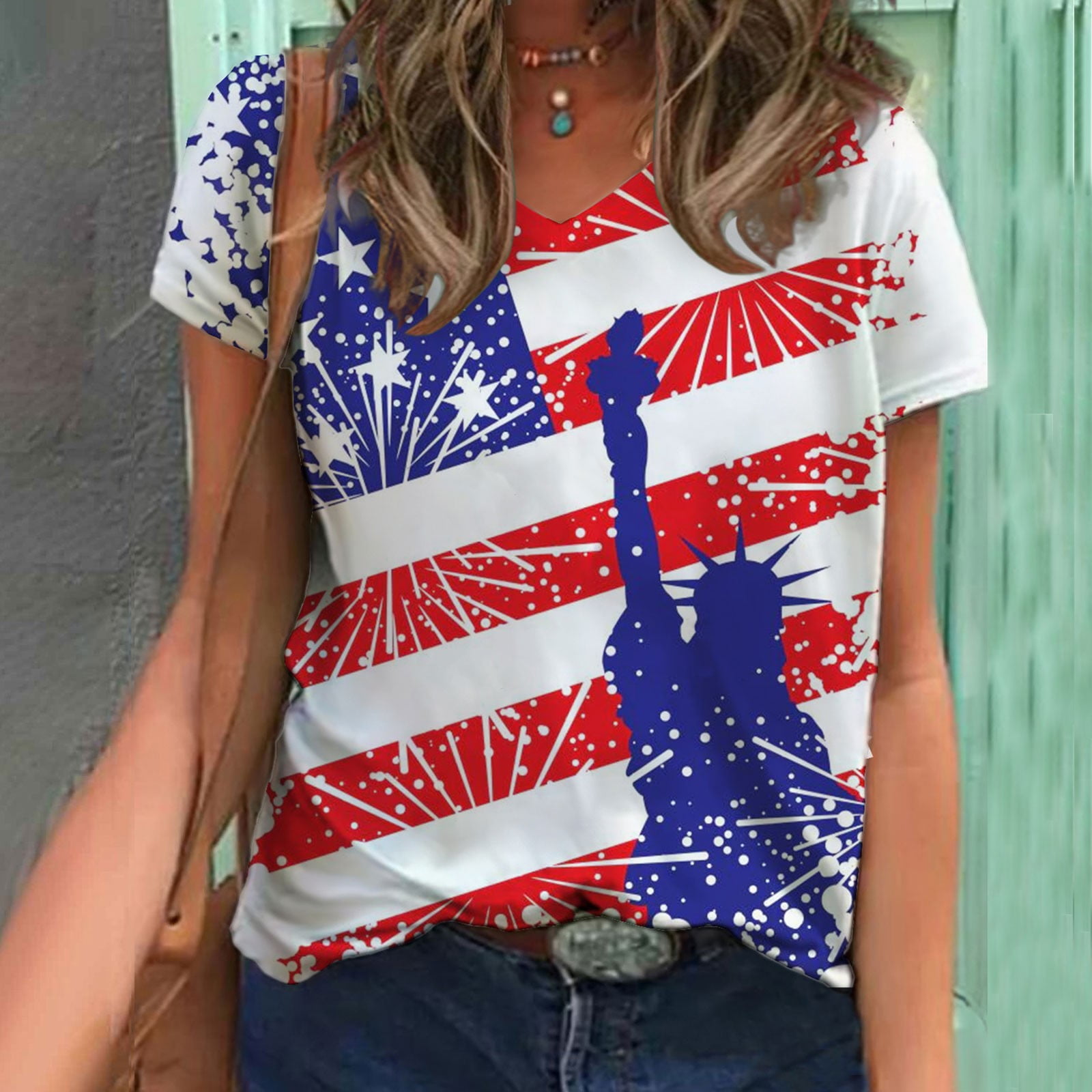 Spring Savings Ganfancp Independence Day Workout Women Tops Short