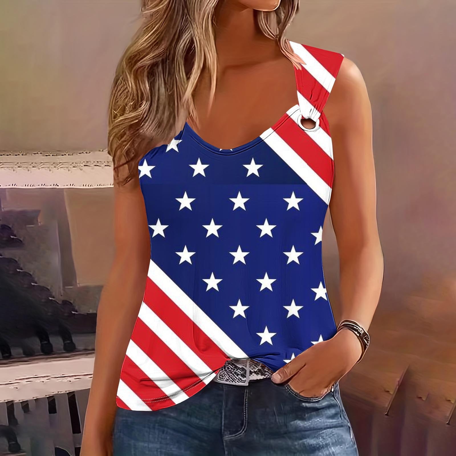 Spring Savings Ganfancp Independence Day Workout Women Tops Sleeveless