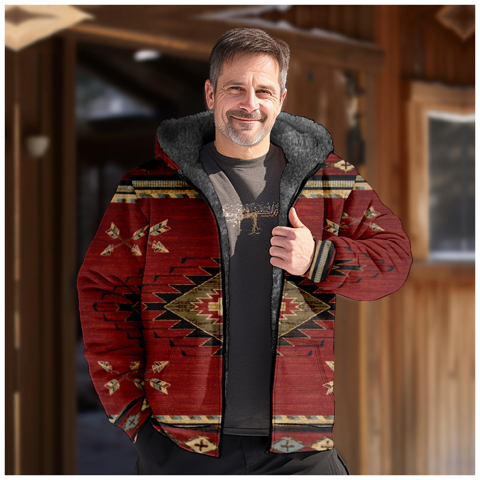 Spring Savings !Mens Sherpa Aztec Jacket,Hooded Western Jackets for Men ...