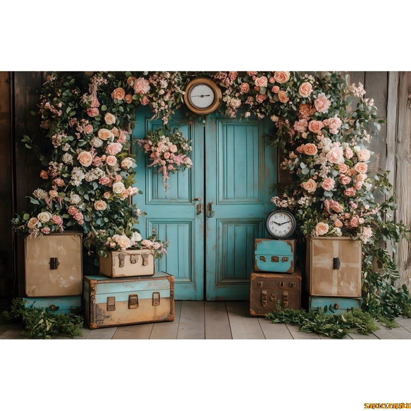 Spring Sce Photography Background Wood Door Flowers Tulip Kids Birthday ...