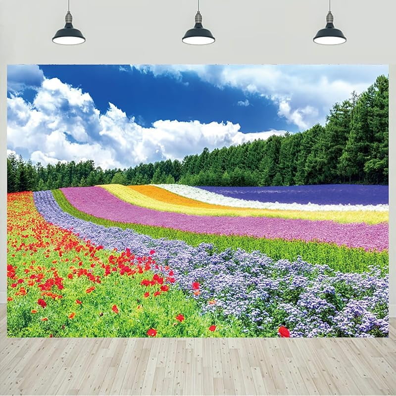 Spring Scenery Backdrop Colorful Flowers Field Blooming Floral Forest ...