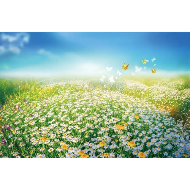 Spring Scenery Backdrop Outdoor Floral Landscape Green Grass Sunshine ...