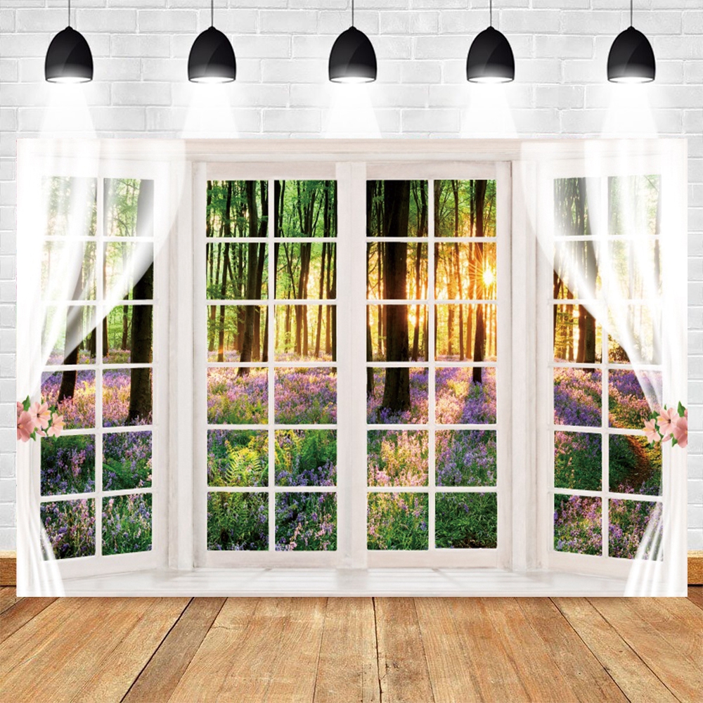 Spring Scenery Photography Background Flower Forest Sunshine Window ...