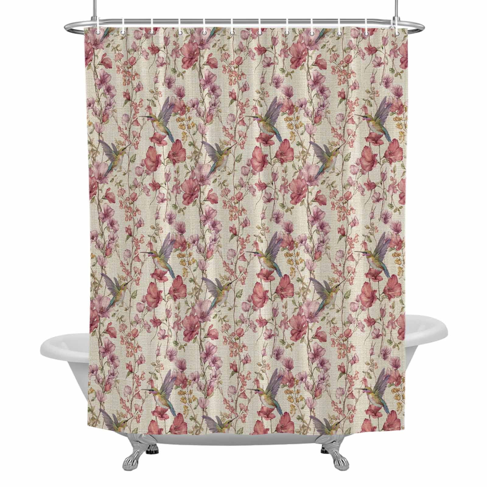 Spring Scenery Shower Curtain for Bathroom, Country Pink Watercolor ...