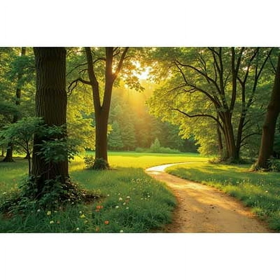 Spring Scery Gre Trees Background Nature Forest Grass Flower Field ...