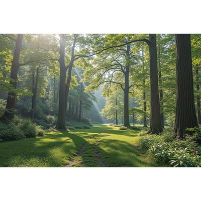 Spring Scery Gre Trees Background Nature Forest Grass Flower Field ...