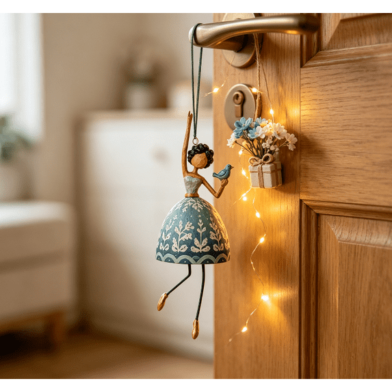 Spring Season Dancing Girl Figurine 3D Hanging Ornament with Blue Bird ...