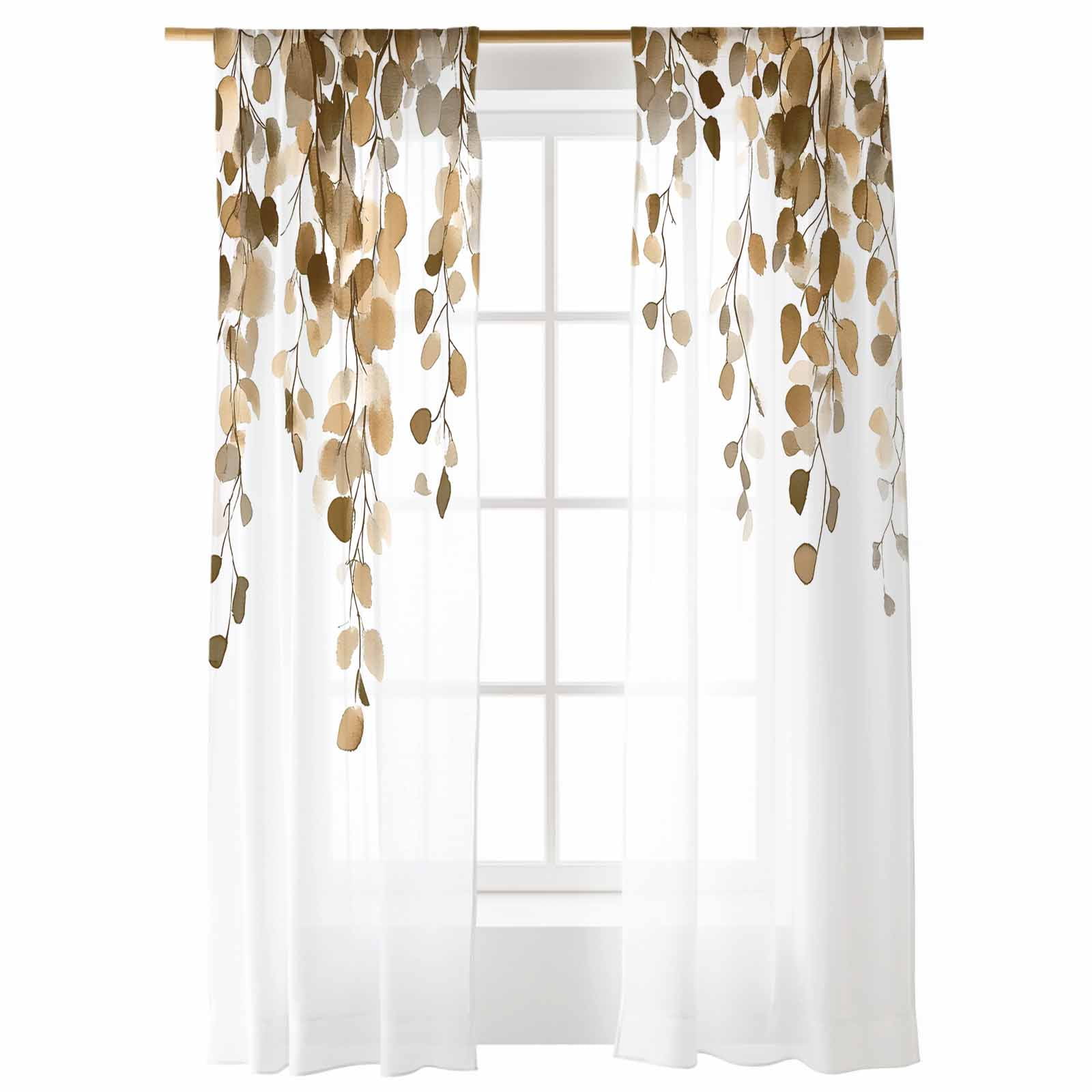 Spring Sheer Curtains 108 inches Long 2 Panels Set Watercolor Brown ...