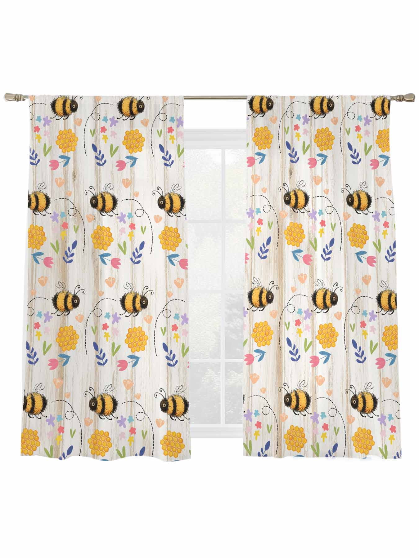 Spring Sheer Curtains 2 Panels Set Cartoon Flowers Farm Plants ...