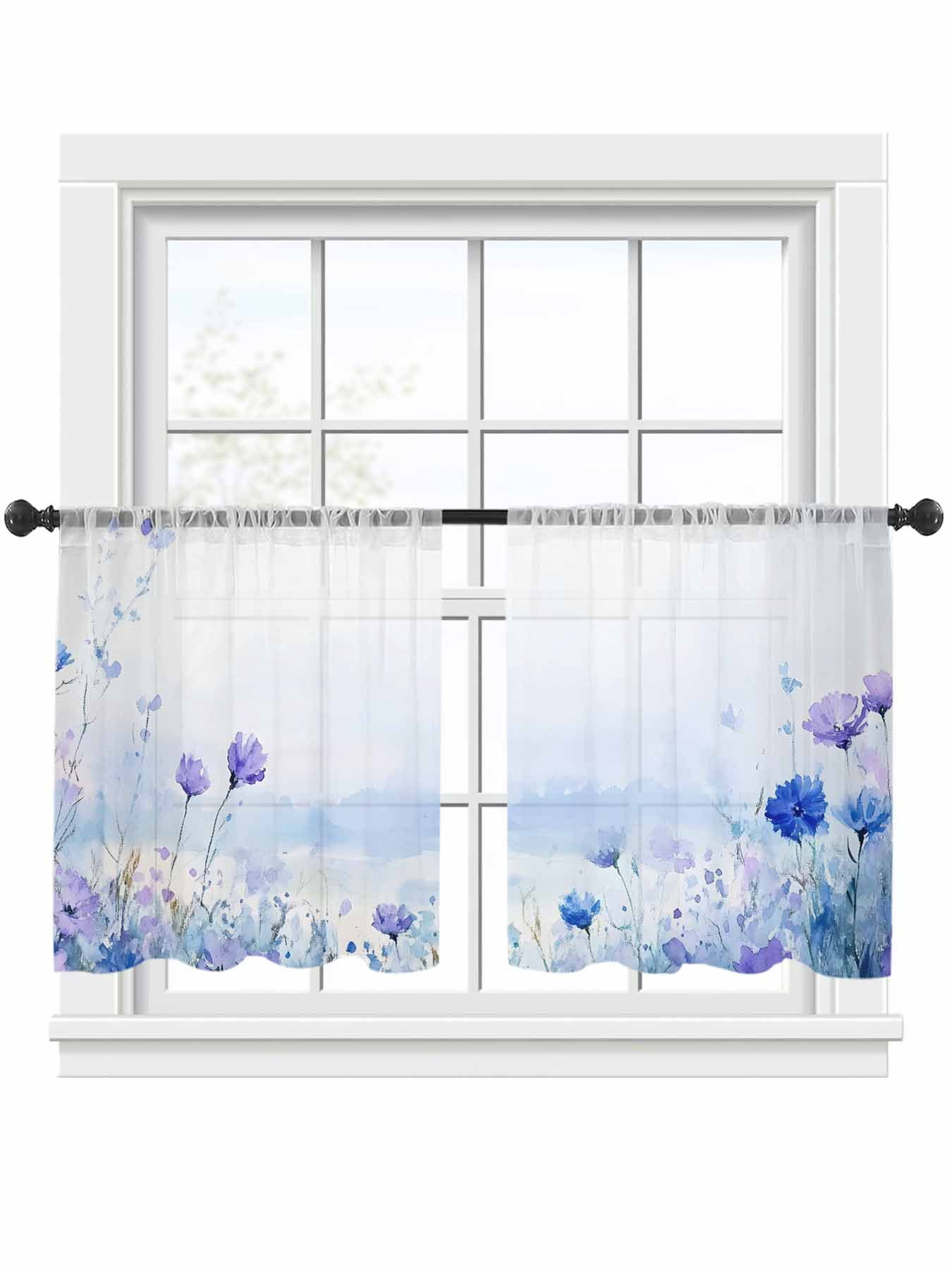 Spring Sheer Curtains 45 Inch Long 2 Panels, Pastoral Watercolor ...
