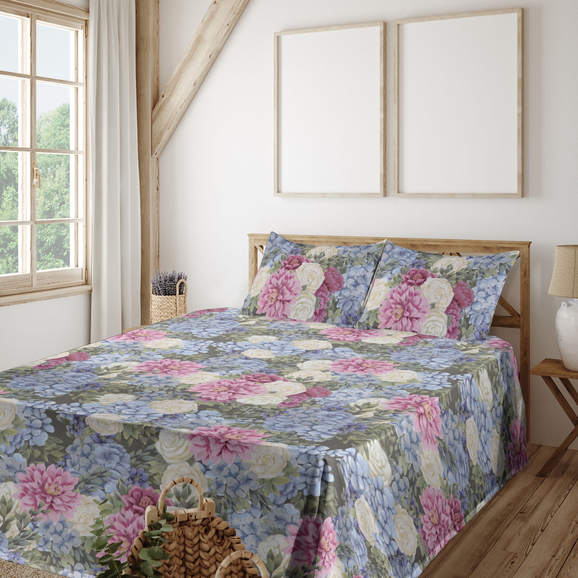 Spring Sheet Set, Hand-Drawn Hydrangea and Other Colorful Flowers ...