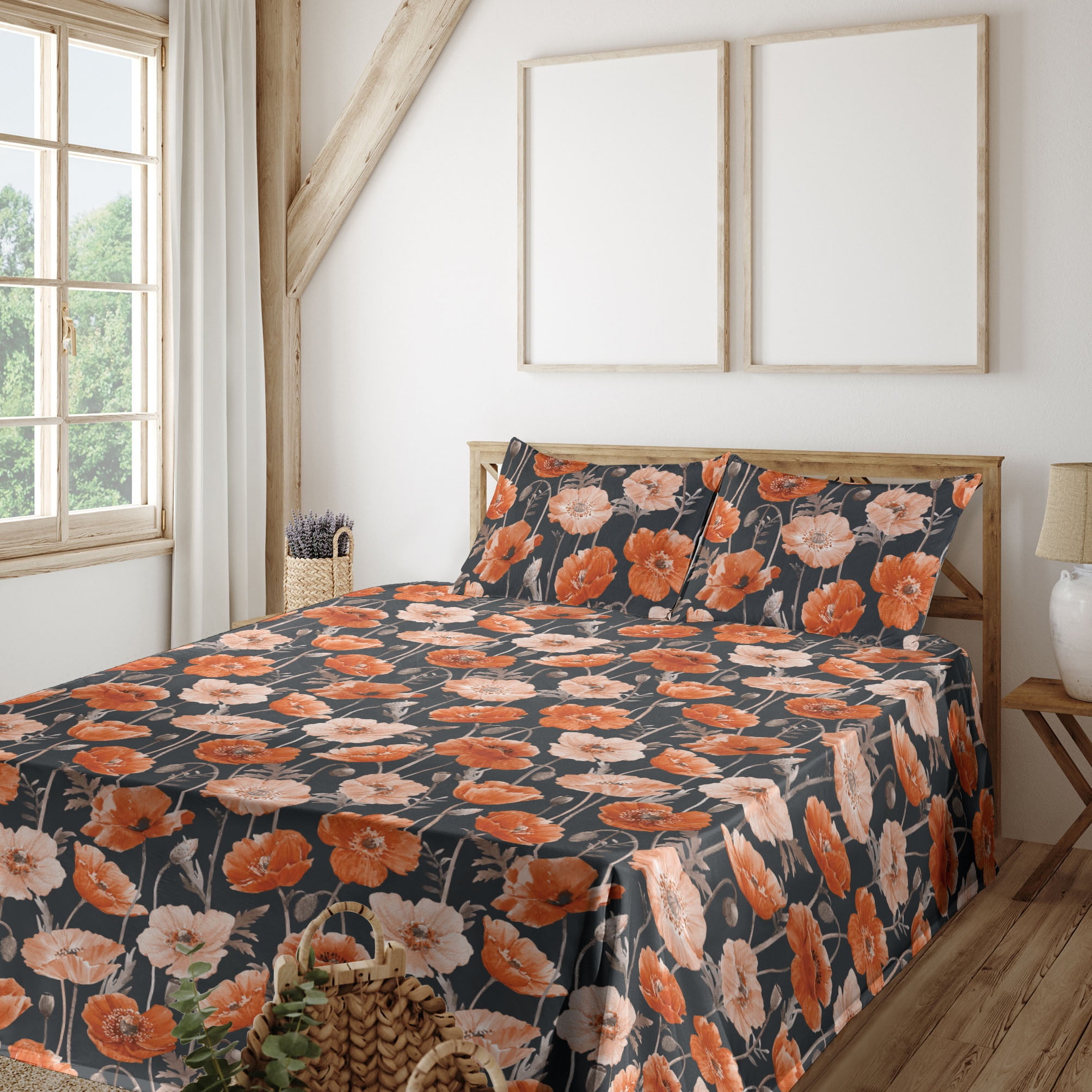 Spring Sheet Set, Repeating Hand-Drawn Watercolor Poppy Flowers Pattern ...