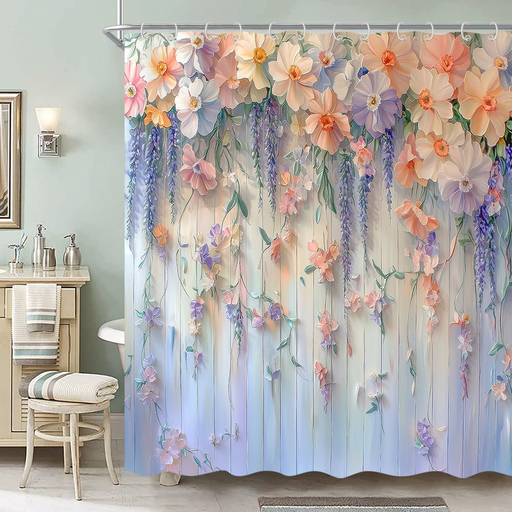 Spring Shower Curtain, Colorful Flowers Shower Curtain, Farmhouse Dream ...