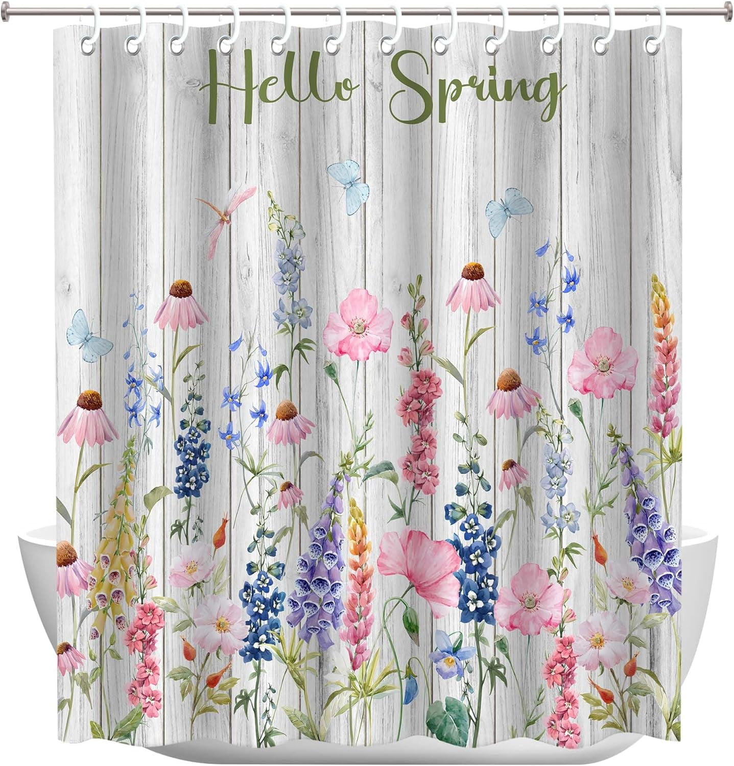 Spring Shower Curtain, Spring Decorations for Home, Floral Plant ...
