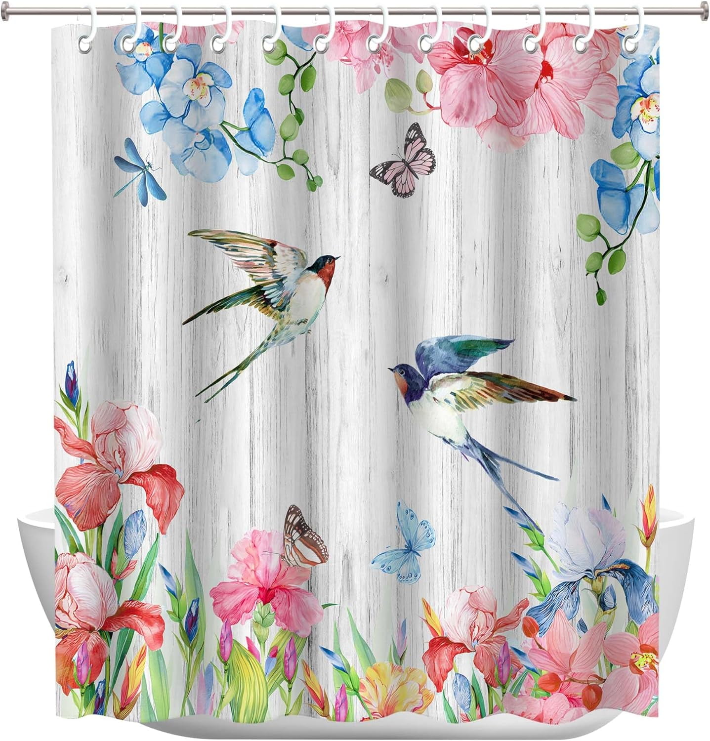 Spring Shower Curtain, Spring Decorations for Home, Floral Plant ...
