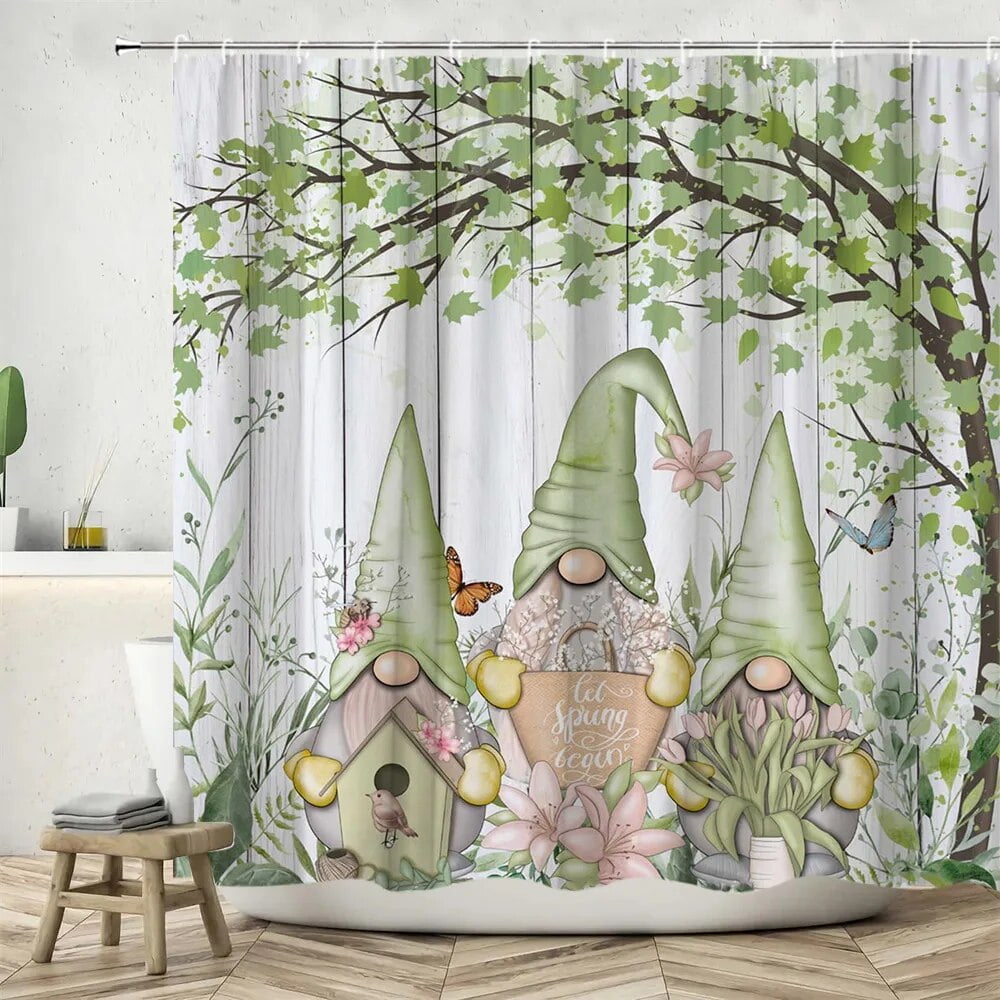 Spring Shower Curtain Easter Elf Gnome Truck Flower Rabbit Egg Tree ...