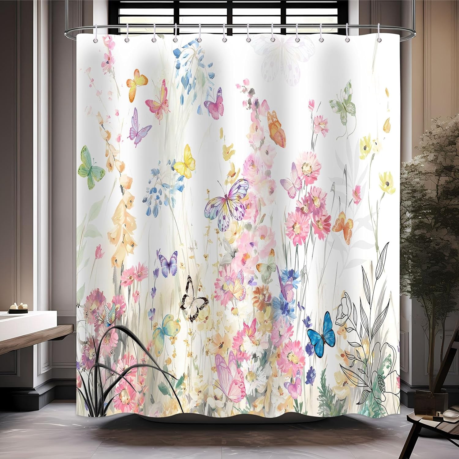 Spring Shower Curtain Floral Shower Curtain Colorful Plants Wildflower ...