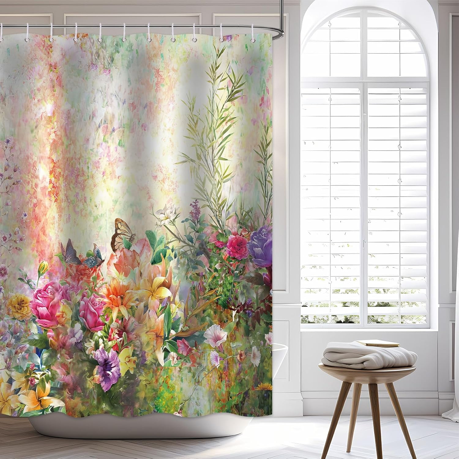 Spring Shower Curtain Floral Wildflower Botanical Plant Bathroom Decor ...