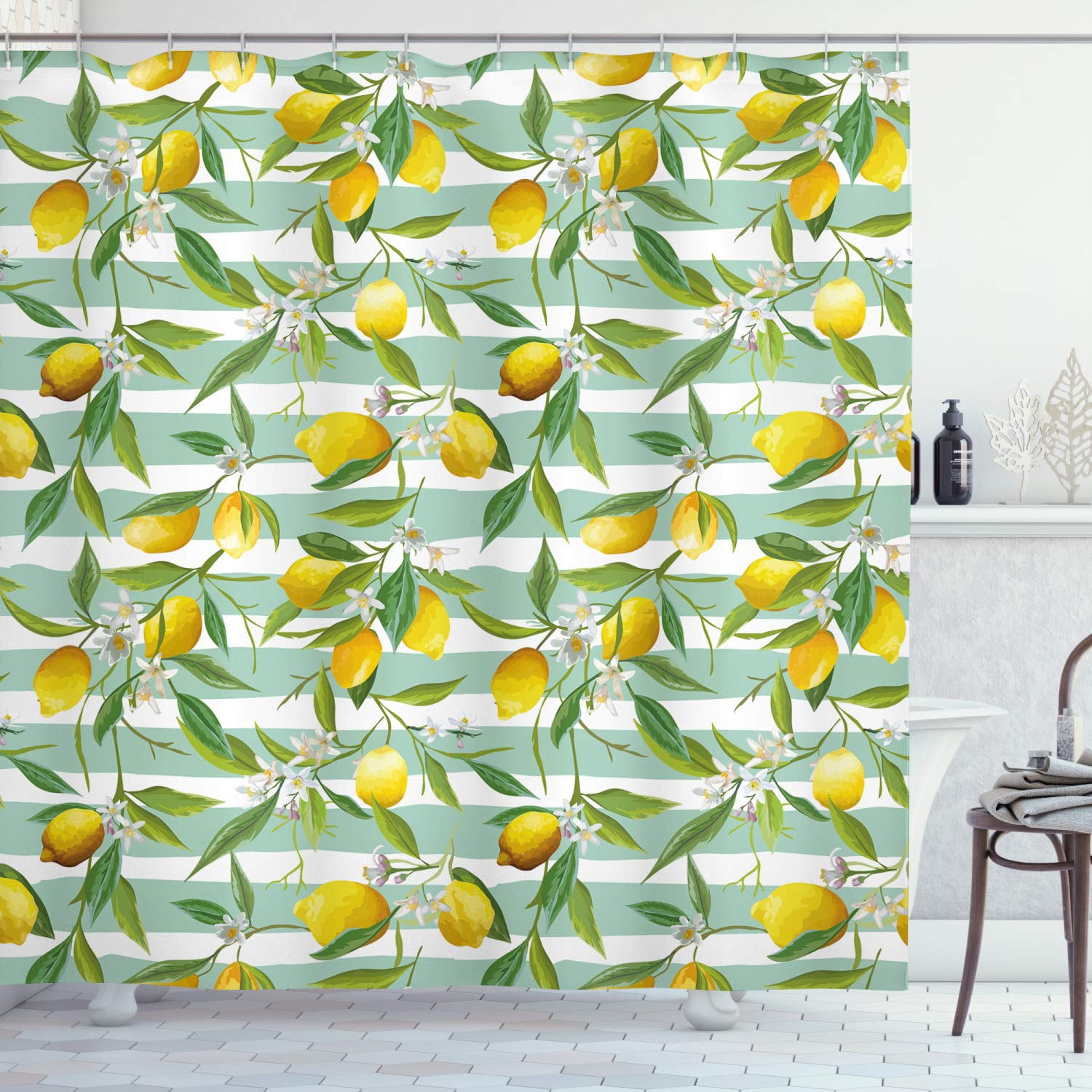 Spring Shower Curtain Flowers Lemons Agriculture Harvest Watercolor Art ...
