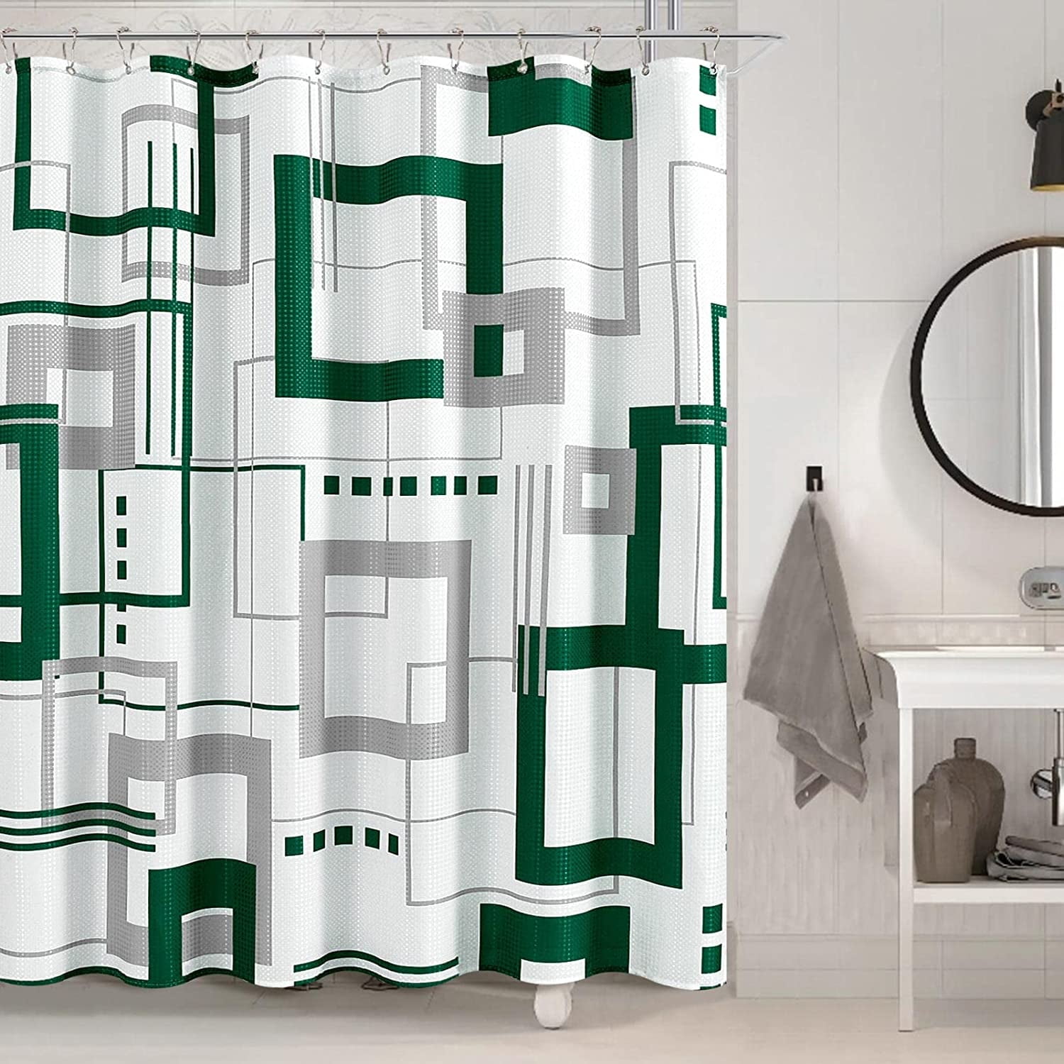 Geometric Shower Curtain Green
