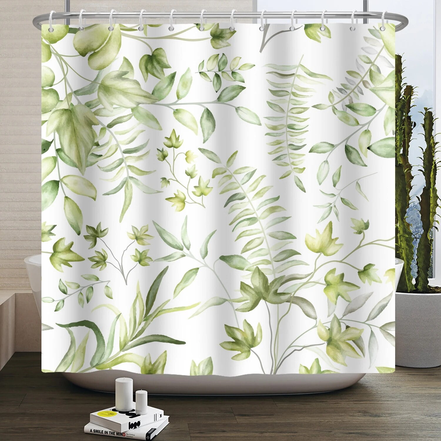 Spring Shower Curtain Green Leaf Floral Curtains For Bathroom Vines ...