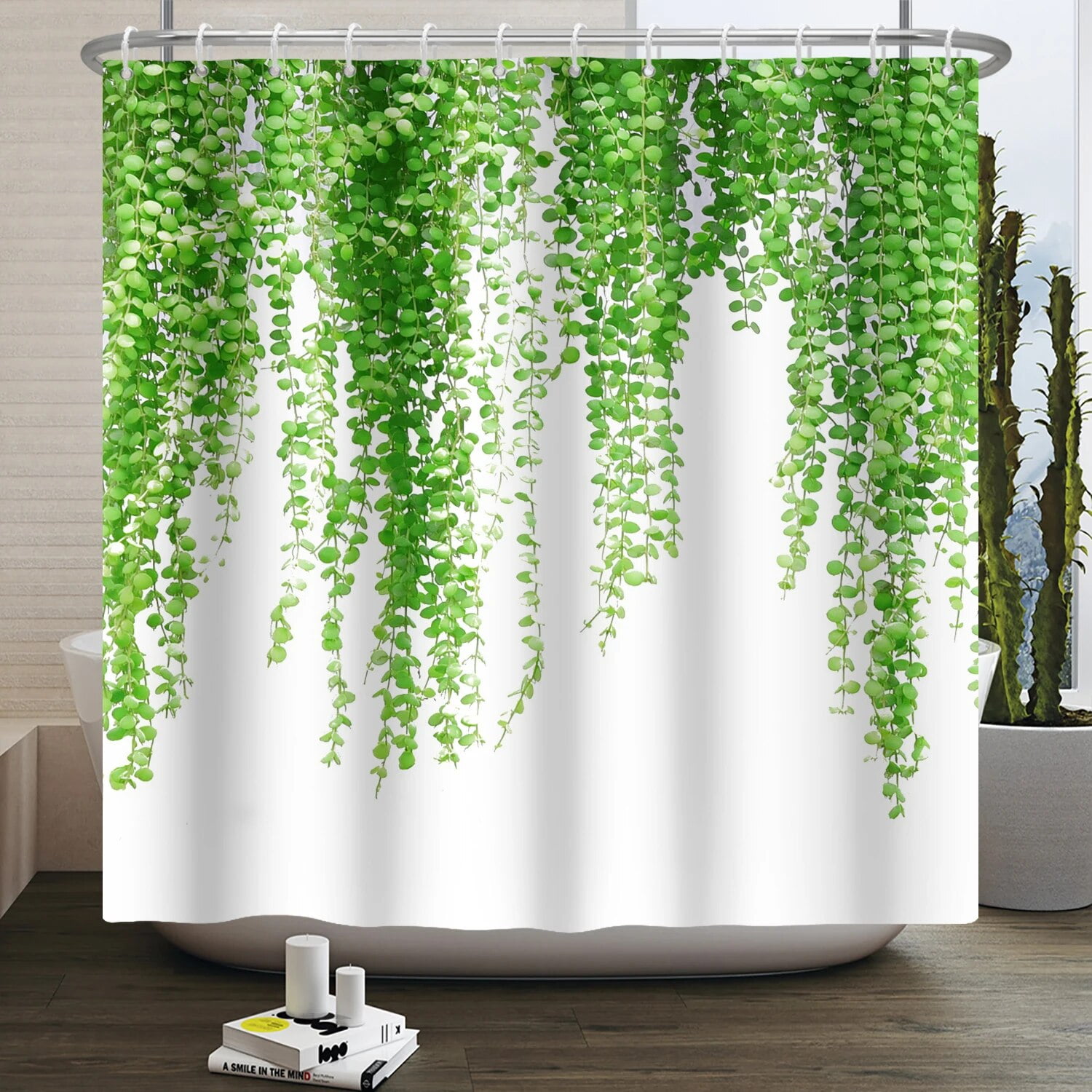 Spring Shower Curtain Green Leaf Floral Curtains For Bathroom Vines ...