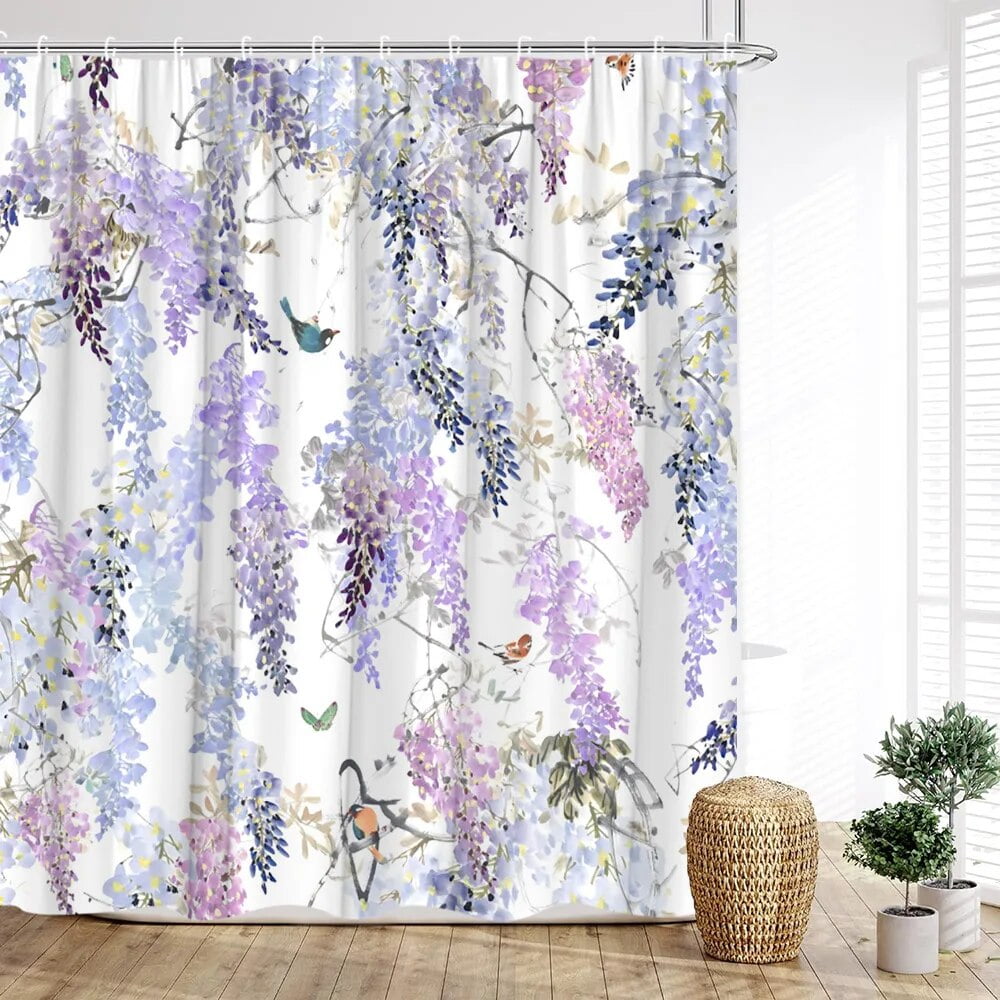 Spring Shower Curtain Watercolor Floral Farm Rustic Wildflower