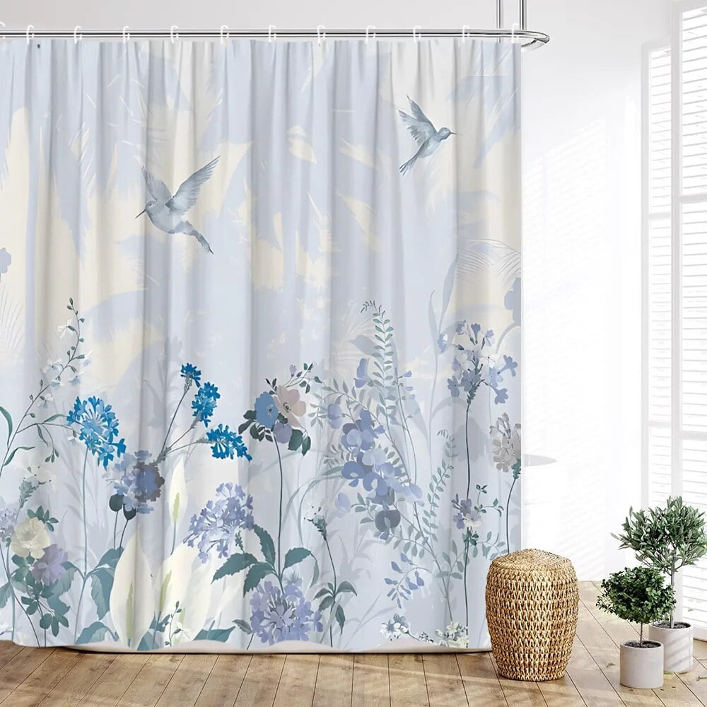 Spring Shower Curtain Watercolor Floral Farm Rustic Wildflower