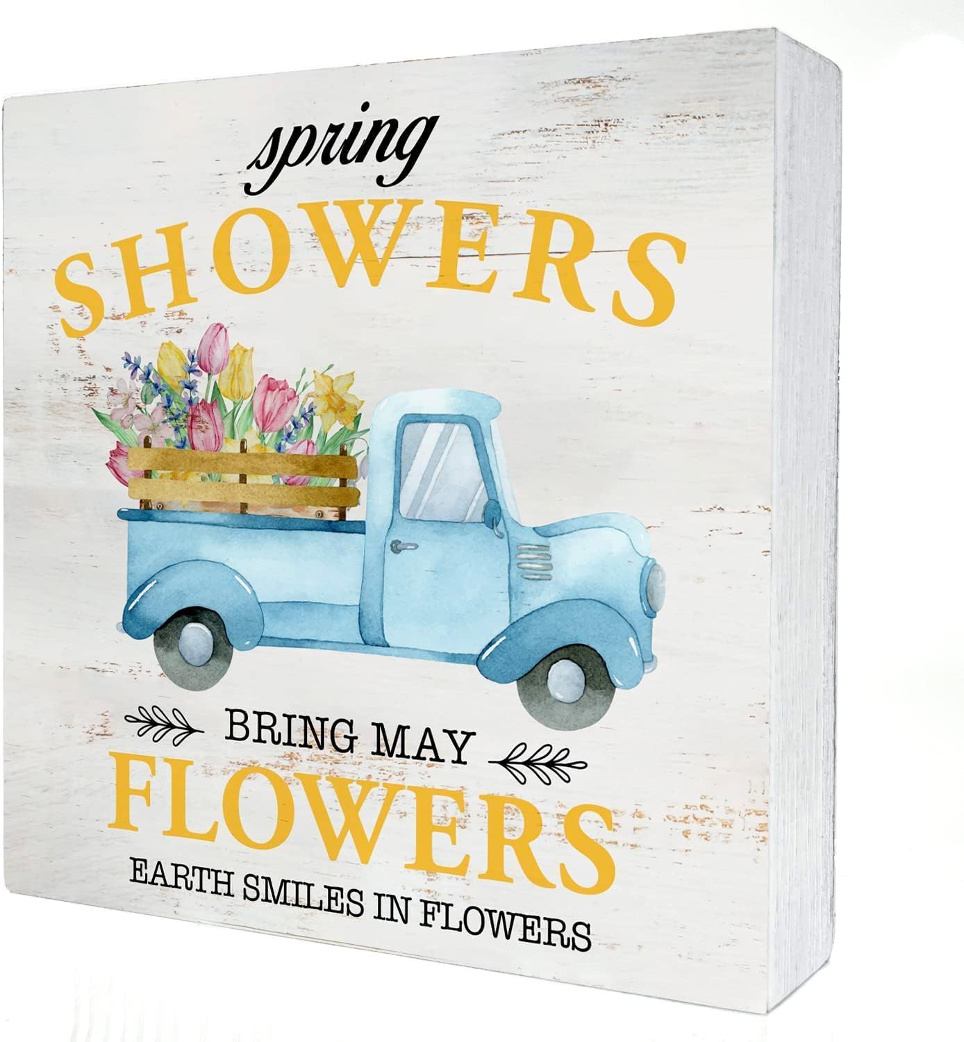 Spring Showers Truck Wood Box Sign Home Decor Rustic Flowers Spring ...