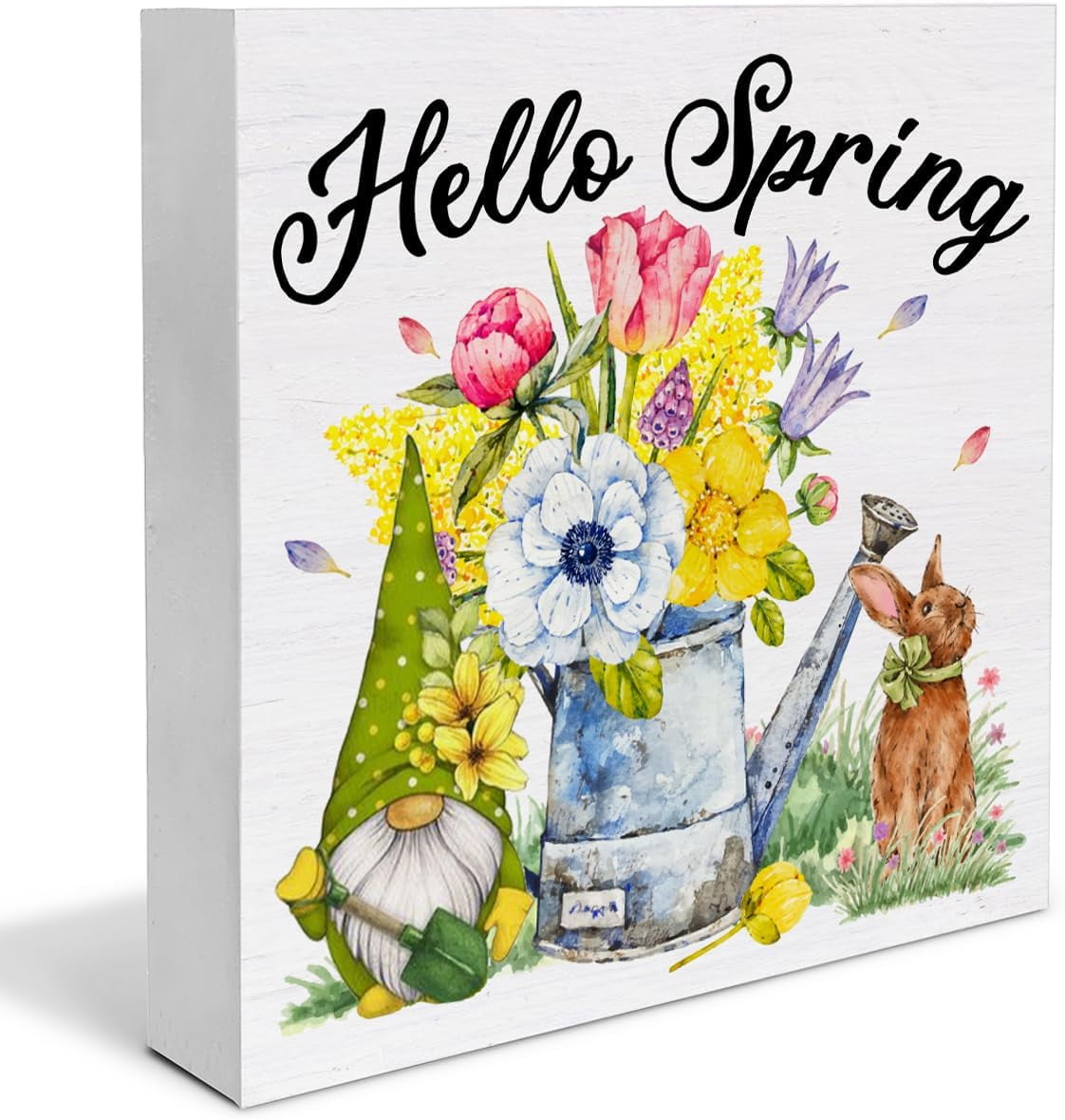 Spring Sign Decor Spring Floral Decorations Hello Spring Gnome Wood ...