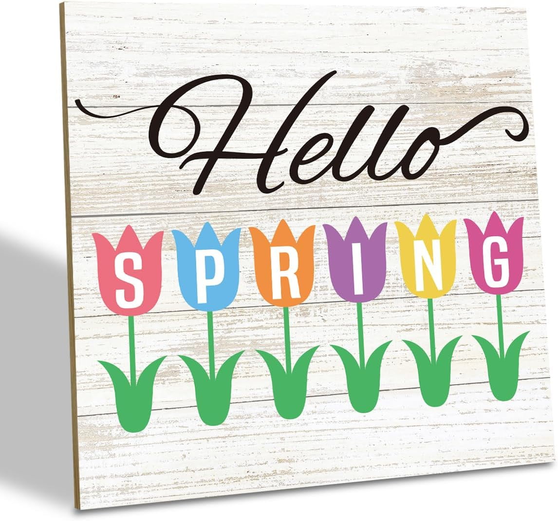 Spring Sign, Hello Spring, Wood Plaque Table Art Sign, Wood Spring ...