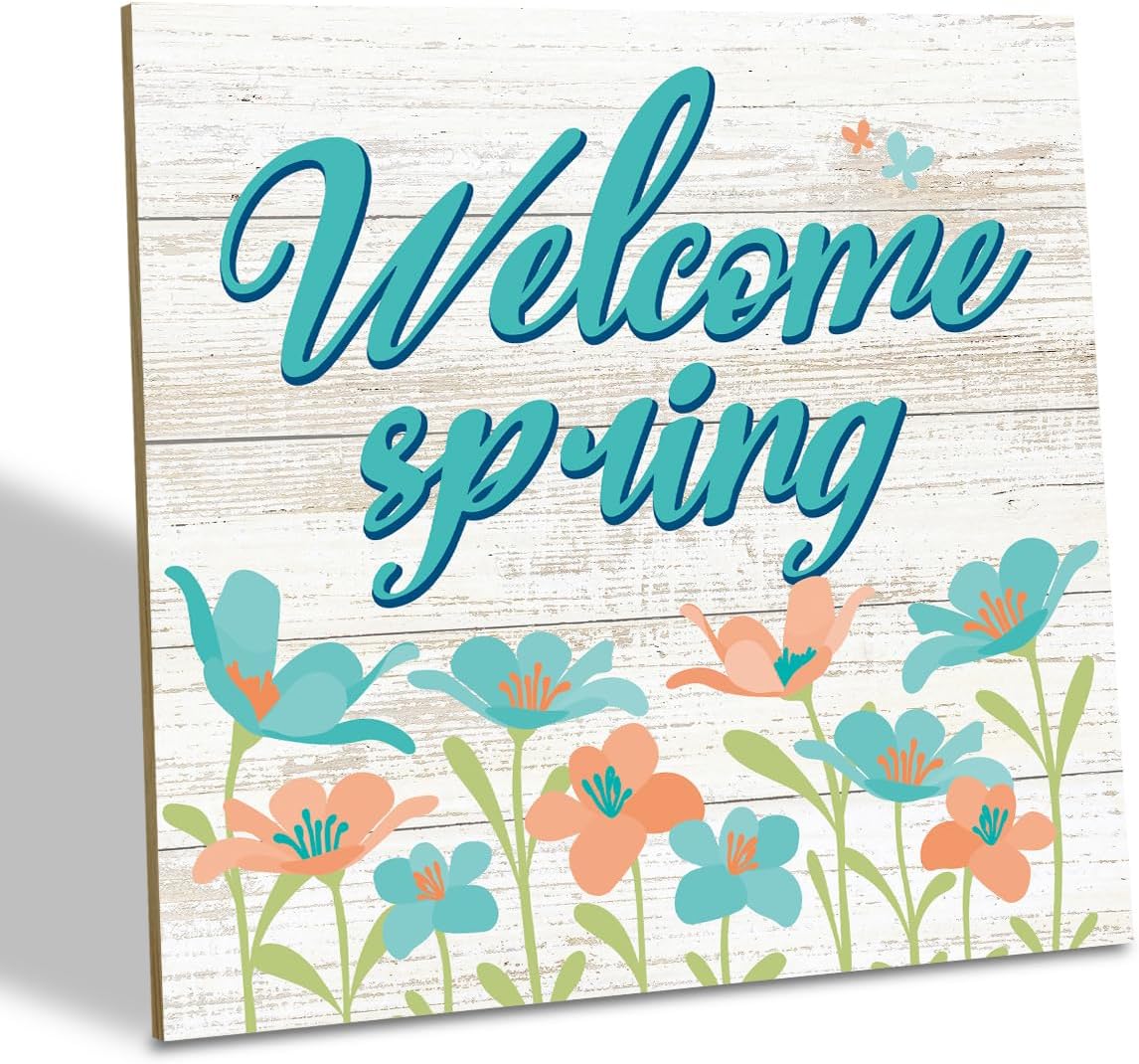 Spring Sign Welcome Spring Sign Wood Plaque Table Art Sign Rustic ...
