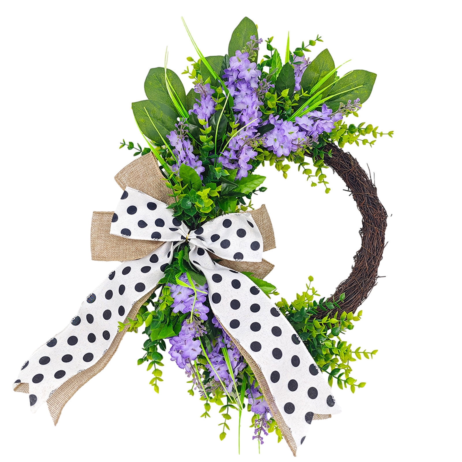 Spring Simulation Flower Bow Natural Rattan Wreath Front Door Daily ...