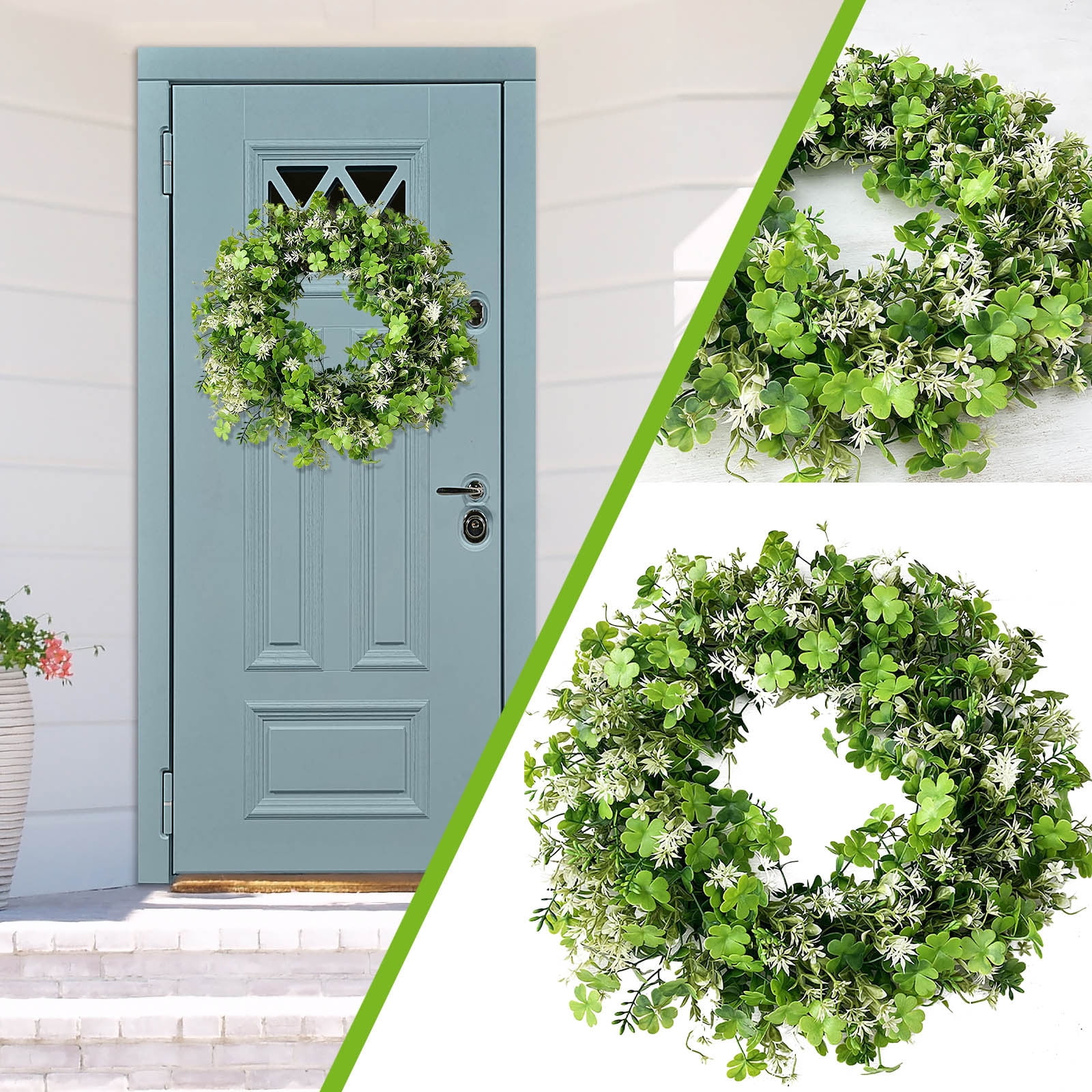 Spring Simulation Flower Wreath | Artificial Green Leaves and White ...
